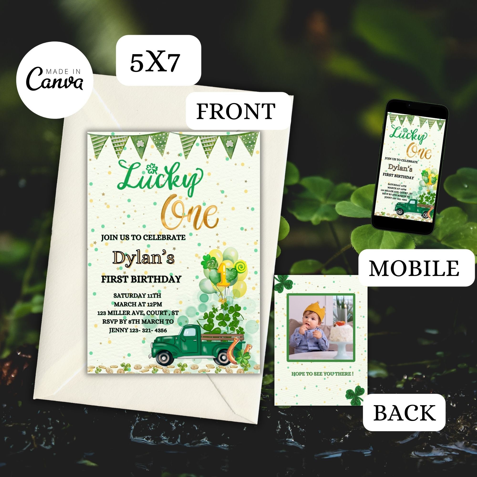 Editable Lucky One Birthday Invitation, Shamrock Birthday Invite, St ...