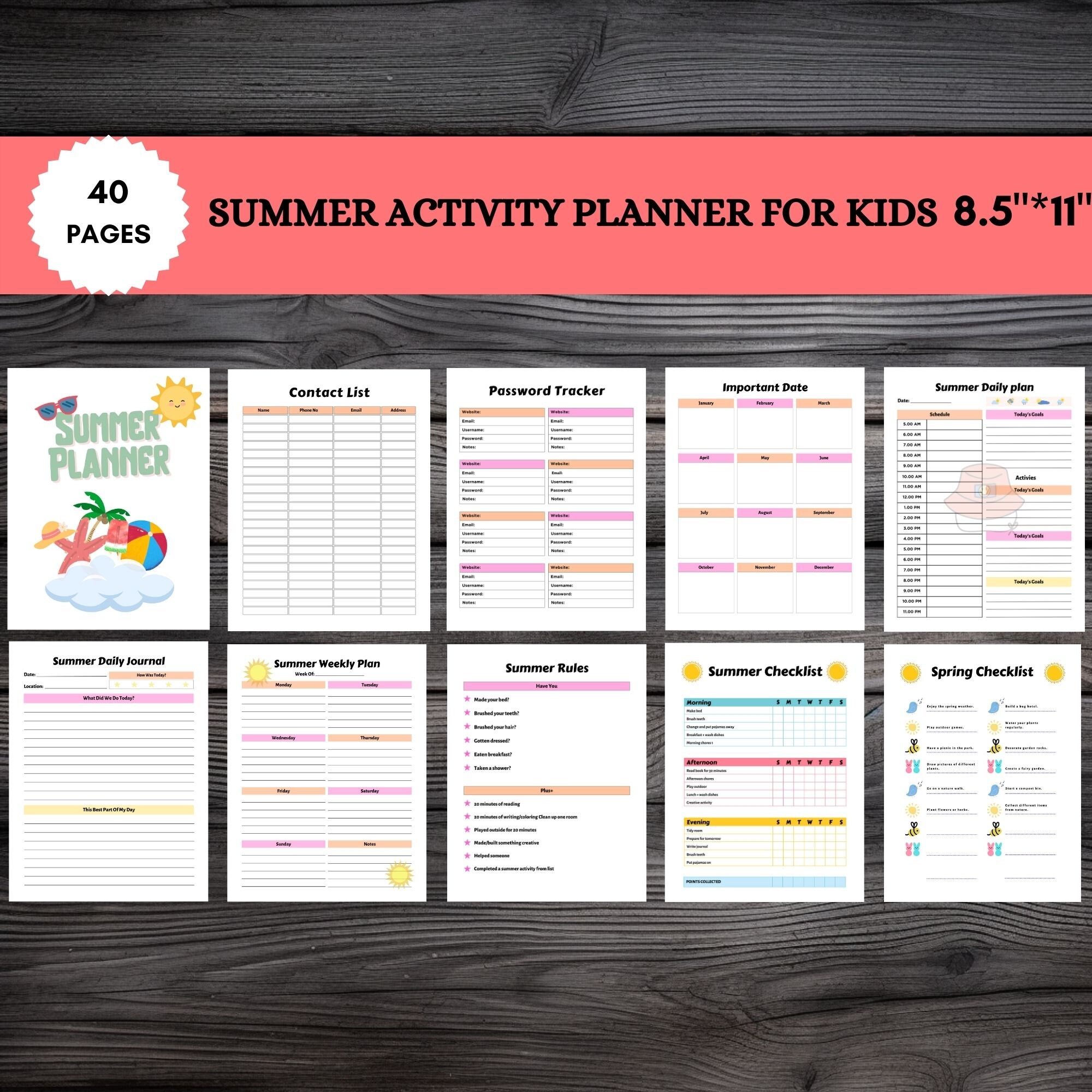 Summer Planner for Kids Children's Personalized Planner, Fun Organizer ...