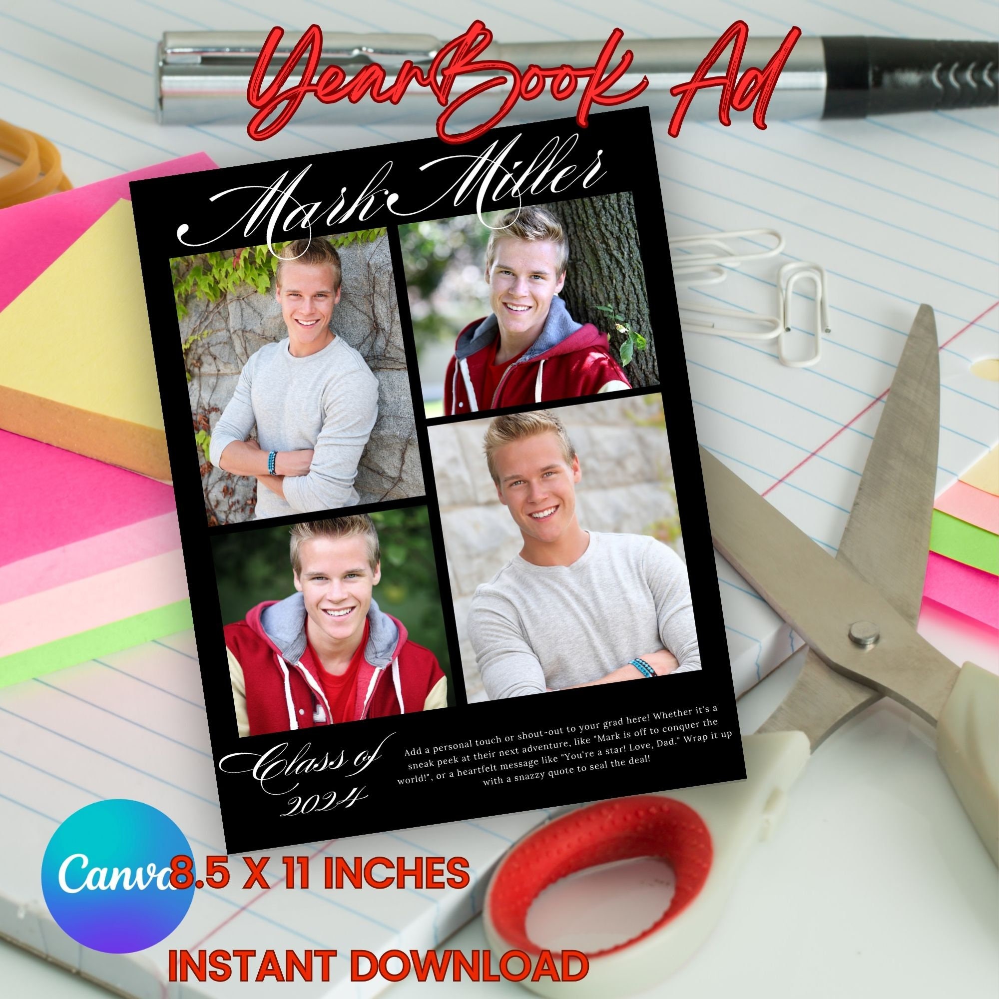 YEARBOOK AD Template, Edit With CANVA, Full Page, Editable Layout ...