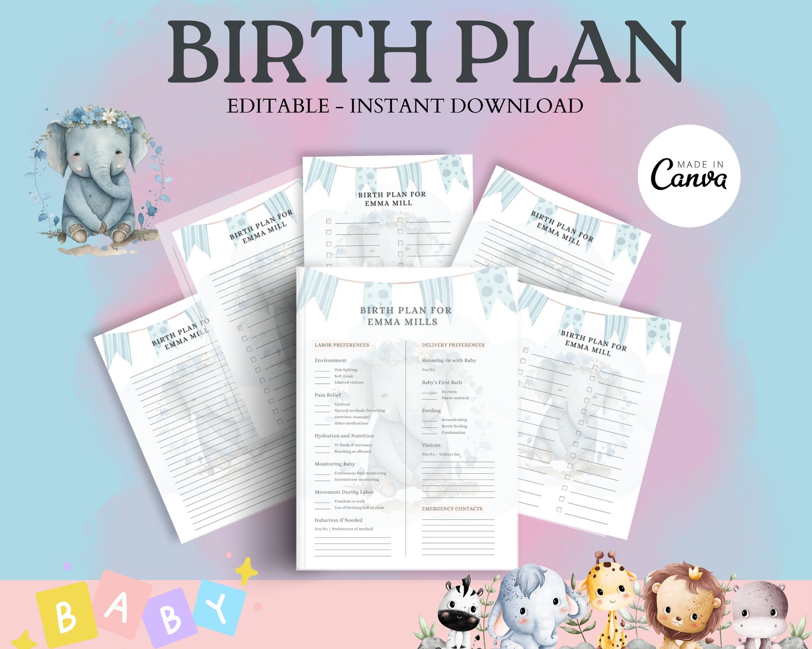Editable Birth Plan Template | Printable Birthing Plan | Labour and ...
