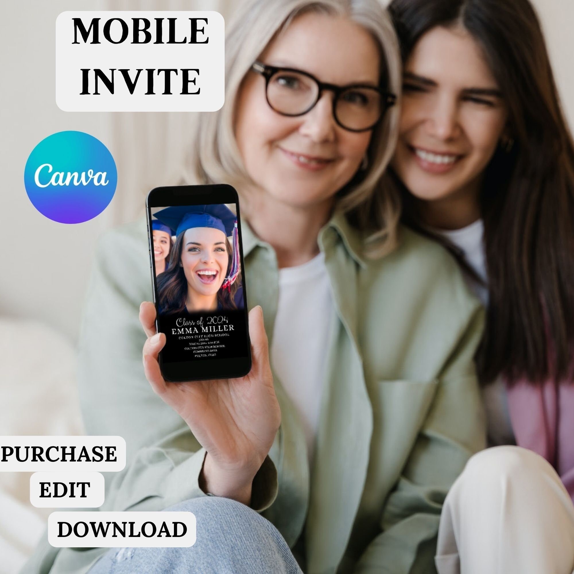 Graduation Mobile Invitation Template and Printable Editable Electronic ...