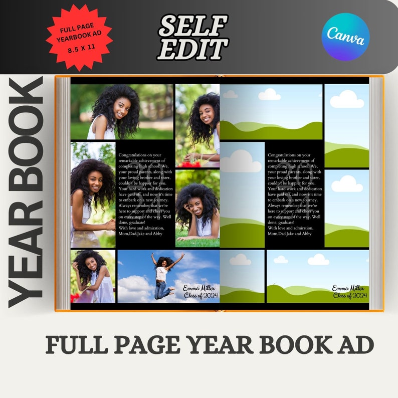 Graduation YEARBOOK AD Template, Senior Ad ,edit With CANVA, Full Page ...