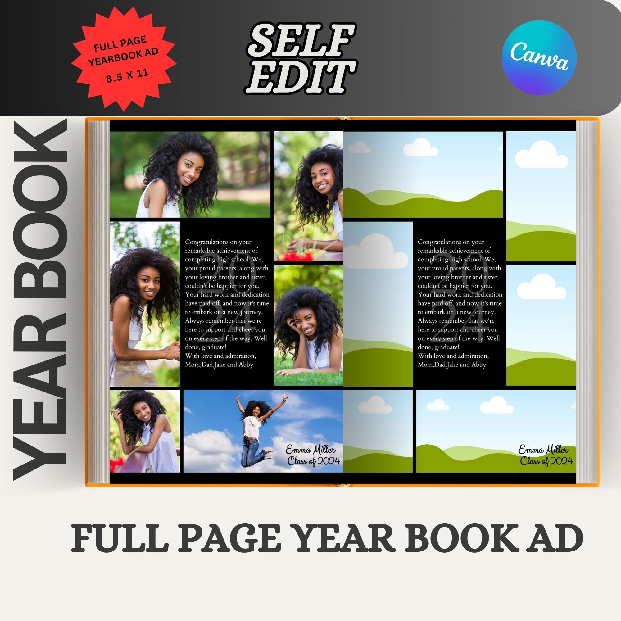 Graduation YEARBOOK AD Template, Senior Ad ,edit With CANVA, Full Page ...