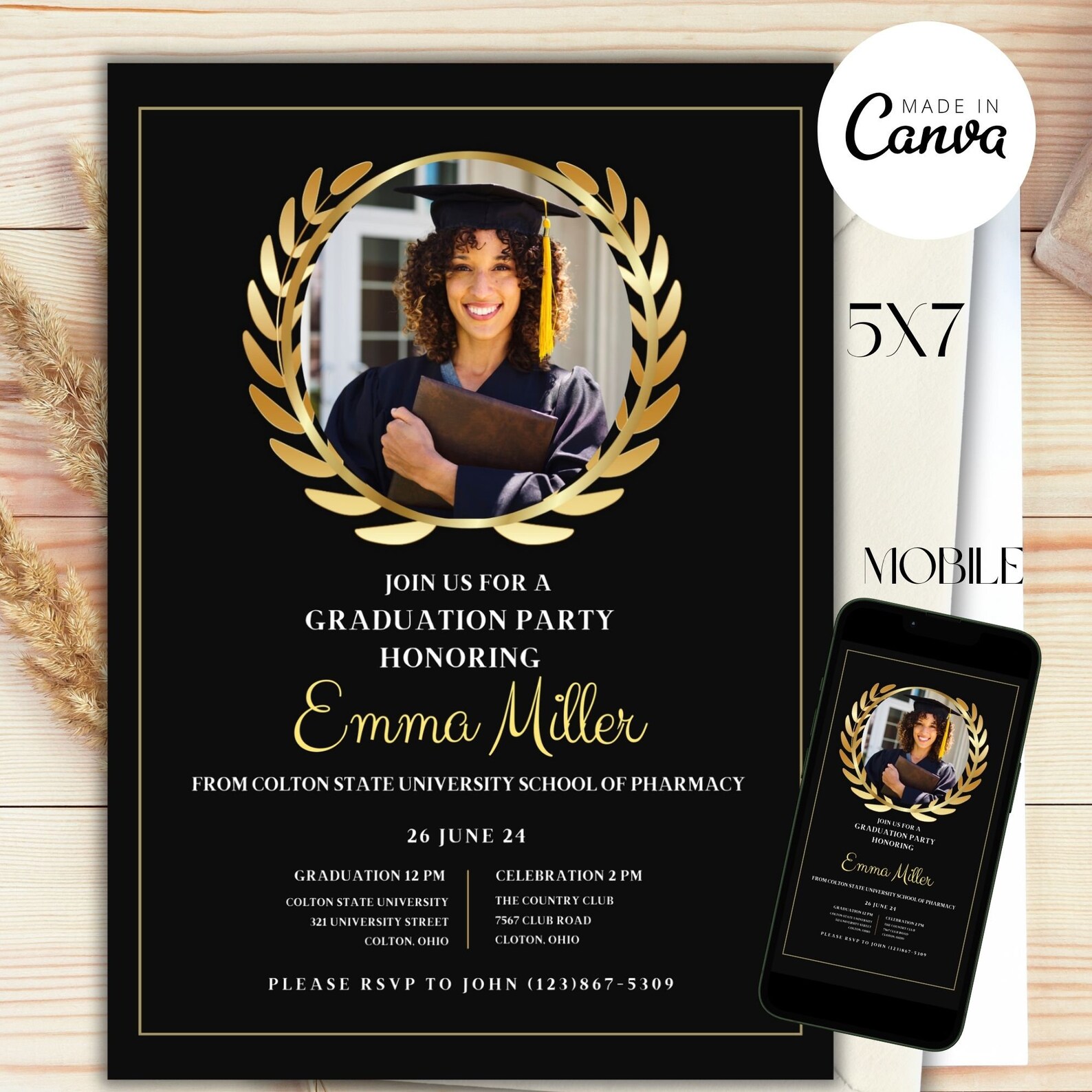 Collage Graduation Invitation 5x7 Template, Modern Minimalist Grad ...