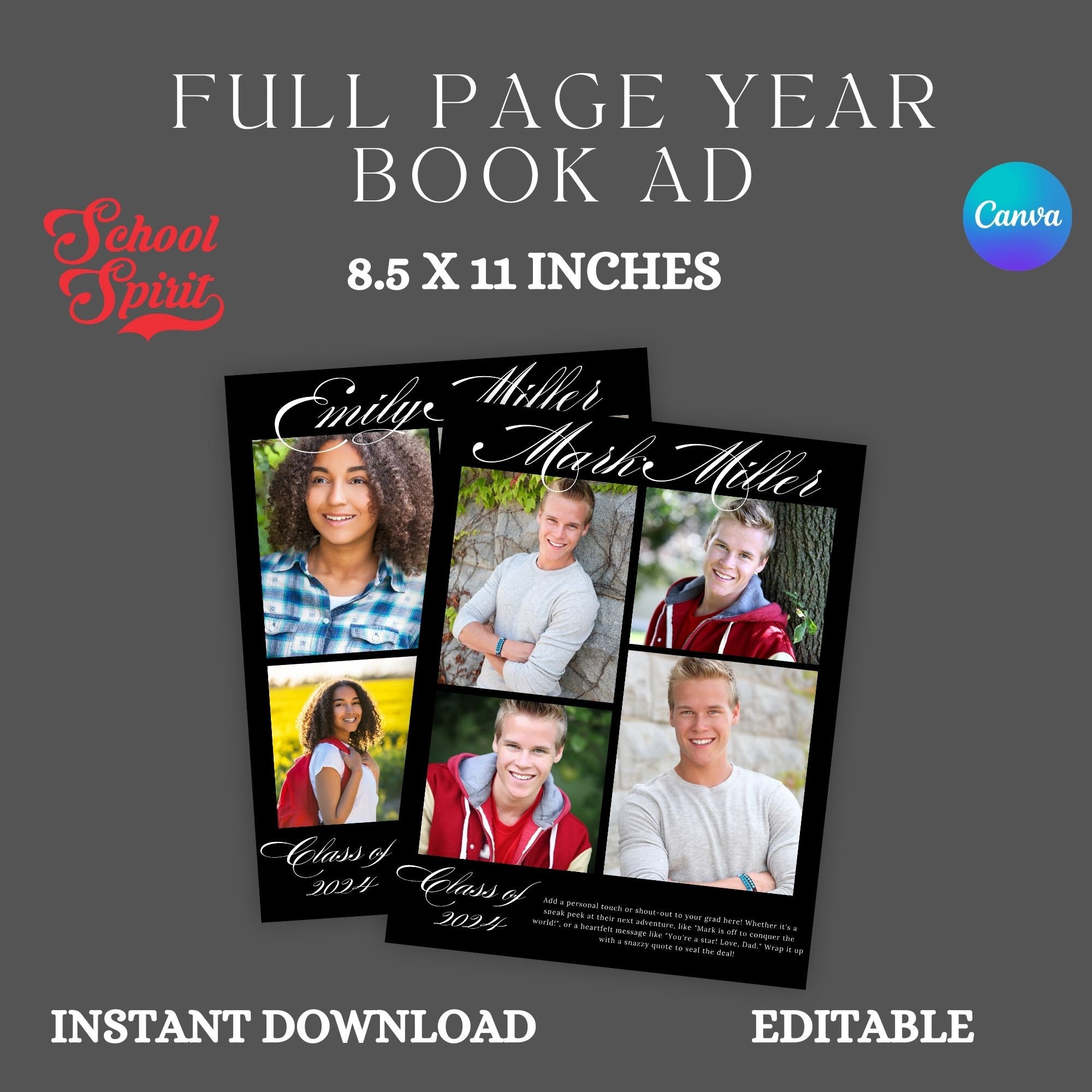 YEARBOOK AD Template, Edit With CANVA, Full Page, Editable Layout ...