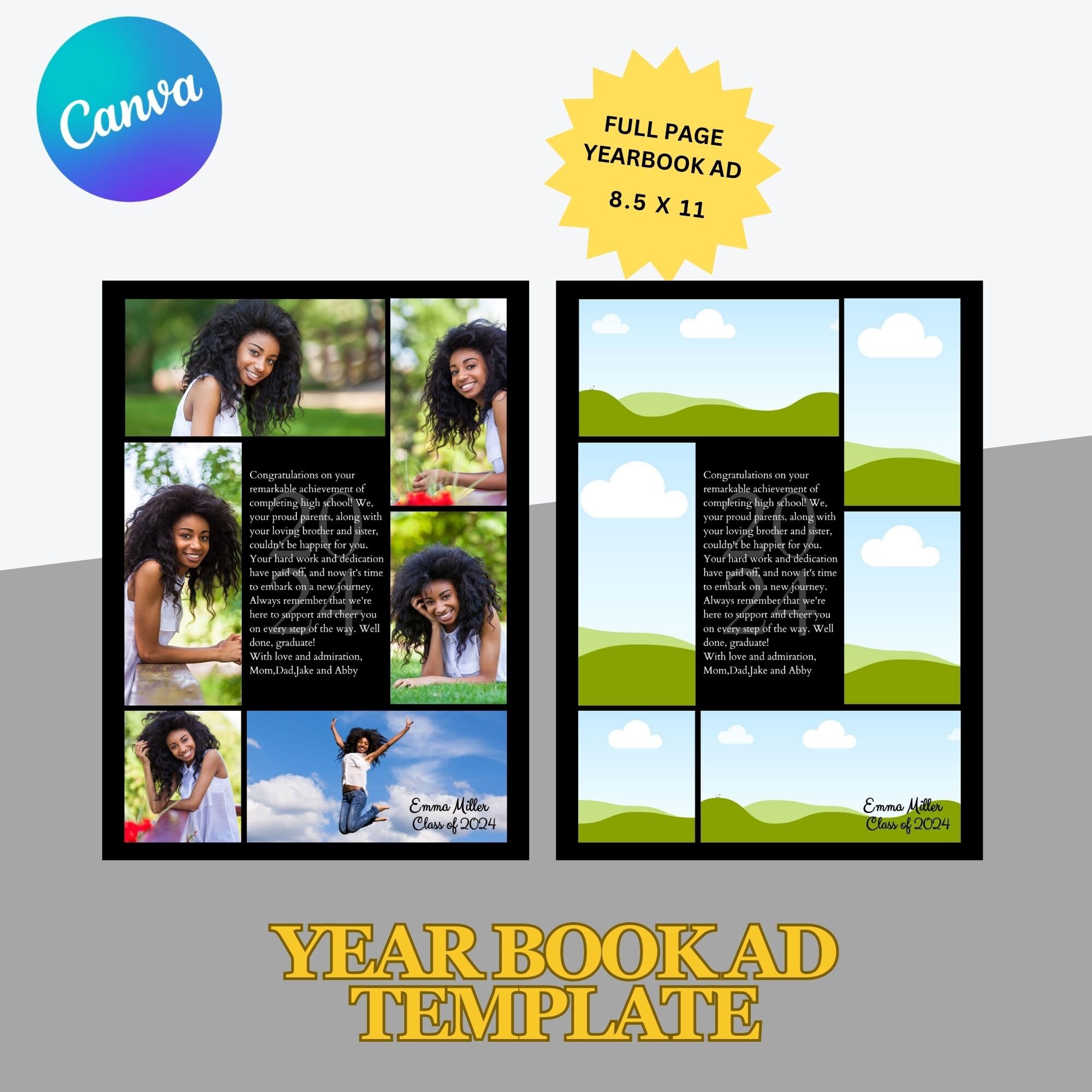 Senior Yearbook Ad Template: Photo Collage, Full Page (edit With CANVA ...