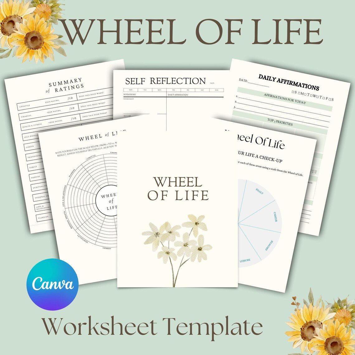 Wheel of Life Worksheet Template: Self Improvement Planner (digital ...