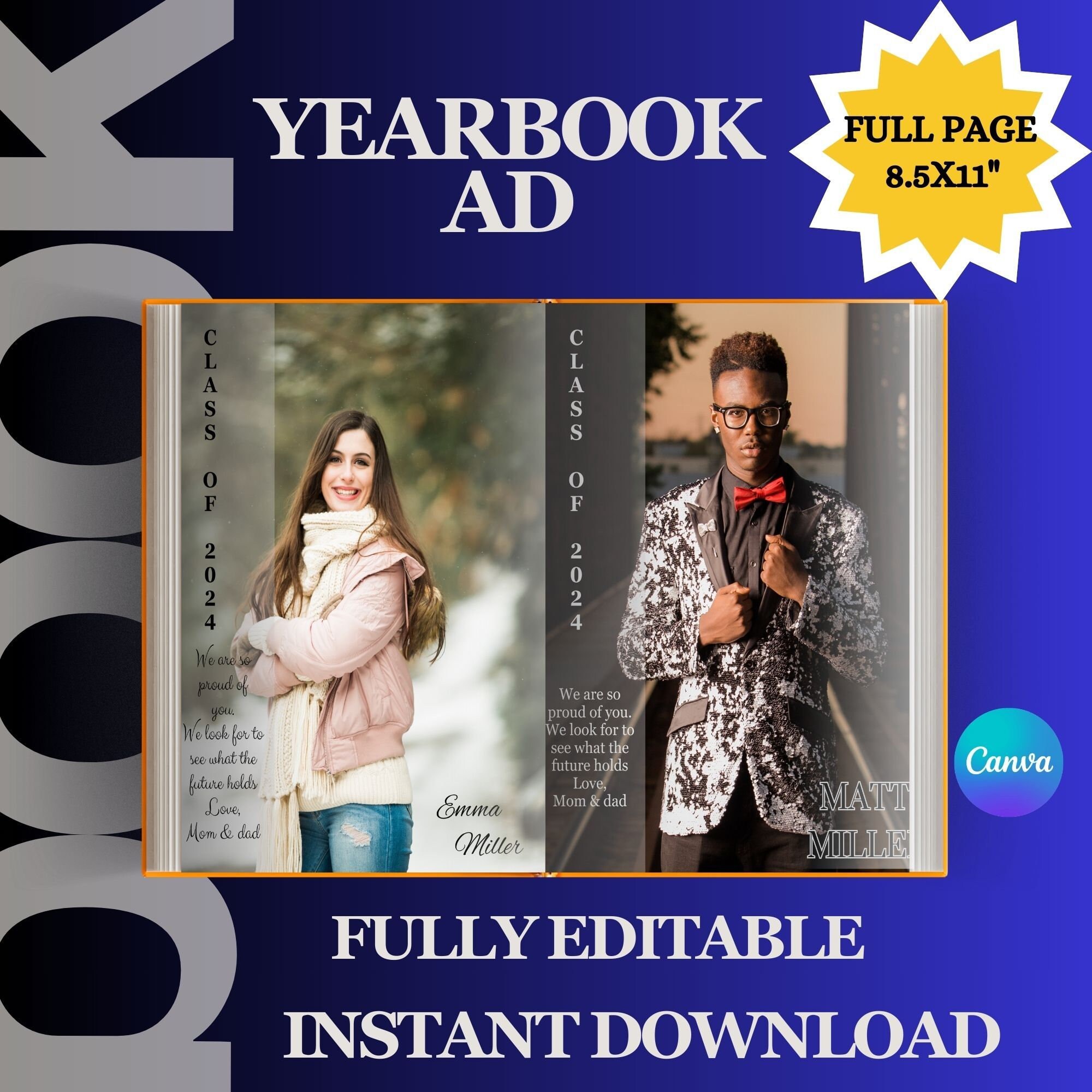 YEARBOOK AD Template, Edit With CANVA, Full Page, Editable Layout ...