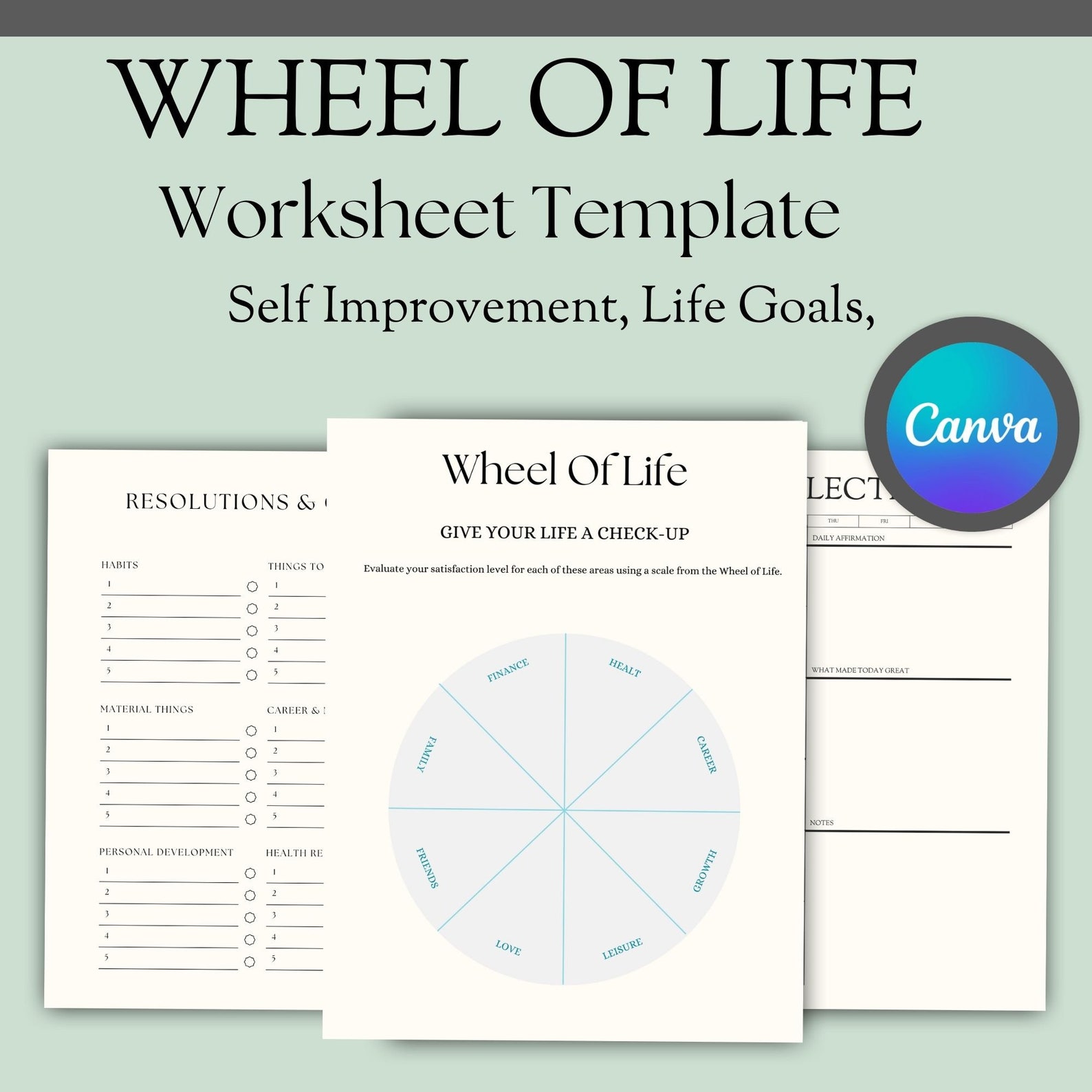 Wheel of Life Worksheet Template: Self Improvement Planner (digital ...