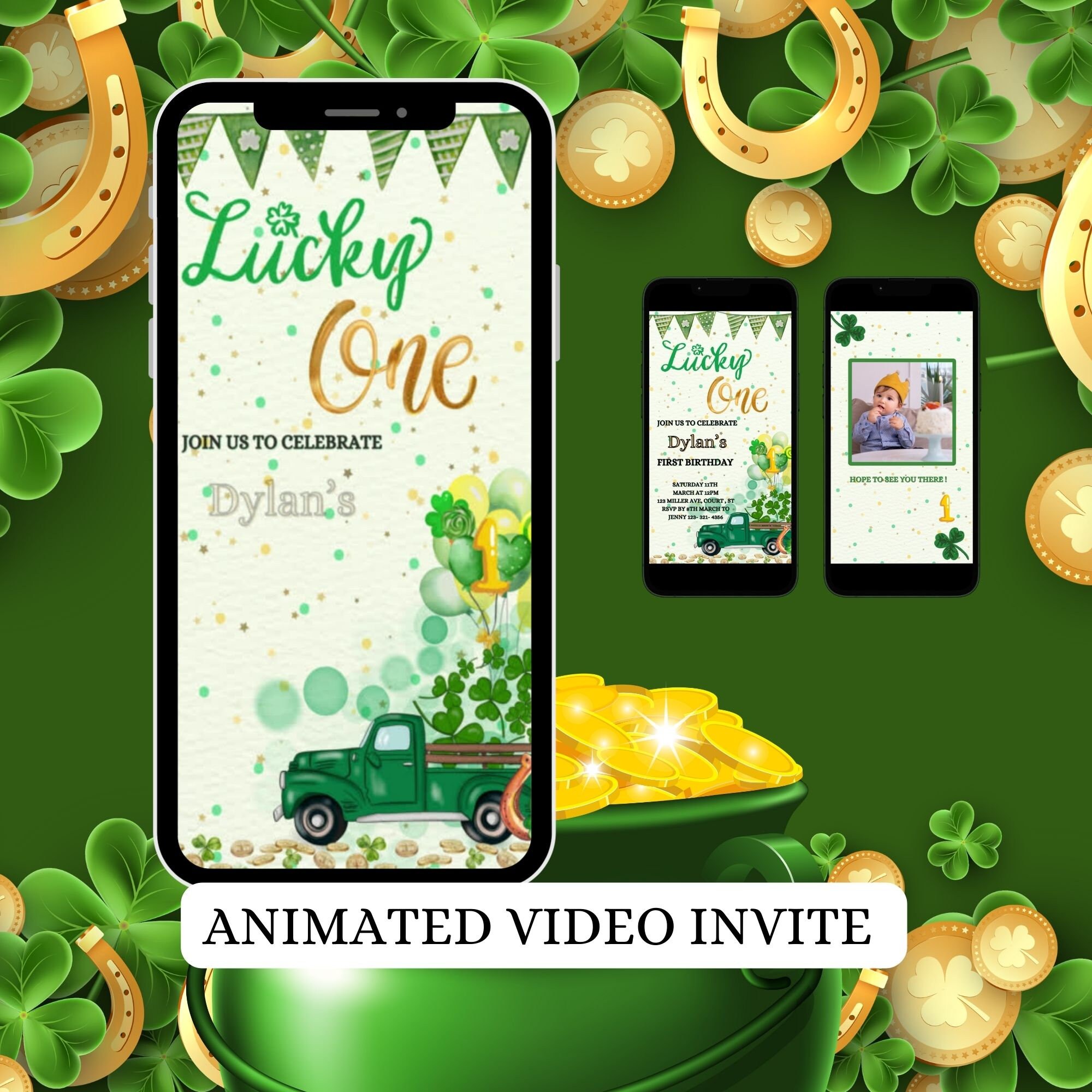 Editable Lucky One Birthday Invitation, Shamrock Birthday Invite, St ...