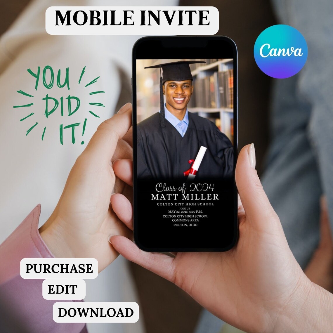 Collage Graduation Invitation Template: Modern Photo Invite (5x7 ...