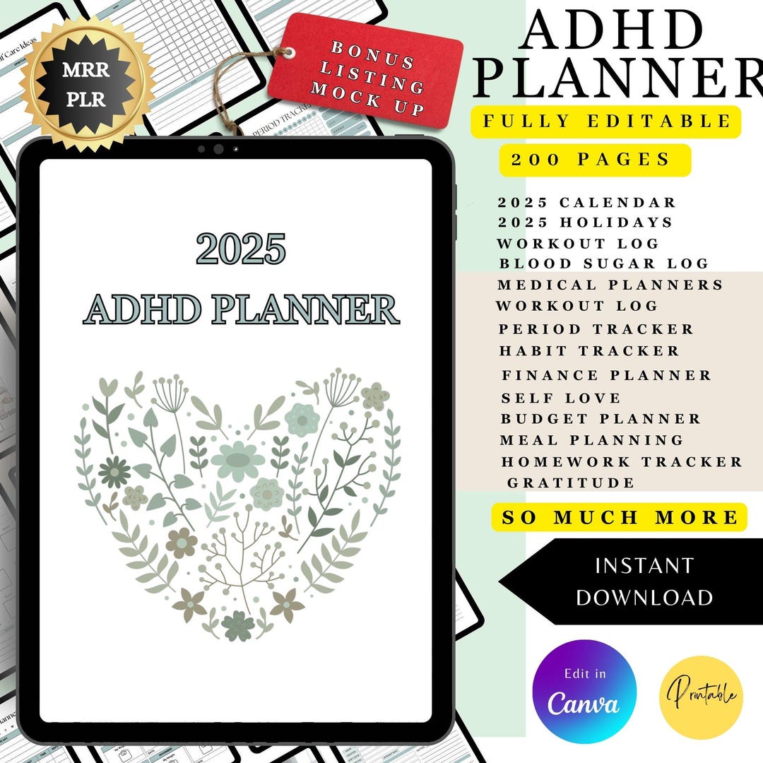 2025 ADHD Planner Journal: Adult Organizer With Resell Rights (canva ...