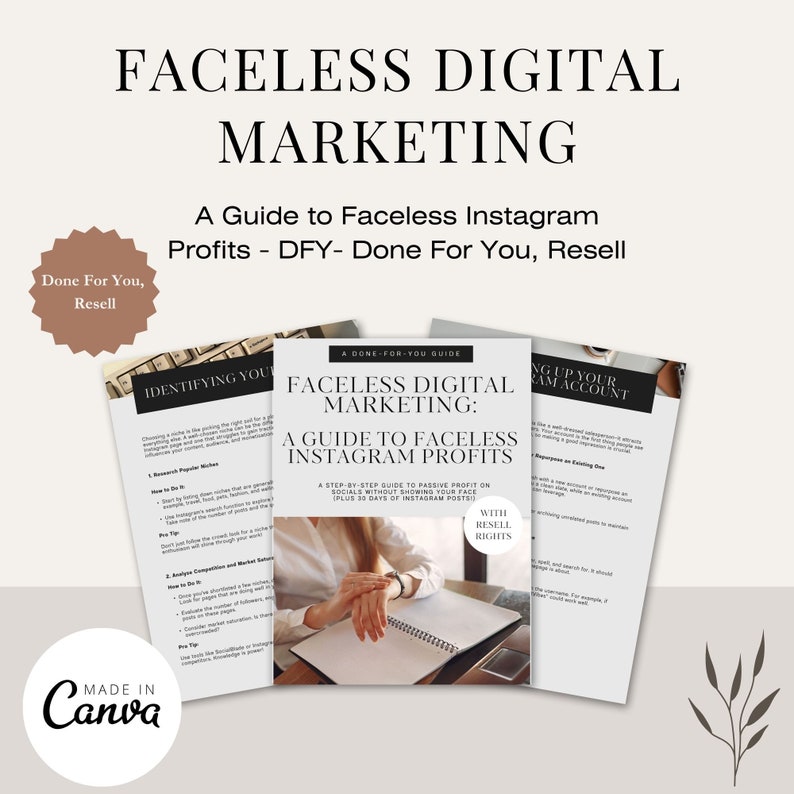 Faceless Instagram Marketing Guide: Resellable Canva Ebook - Etsy UK
