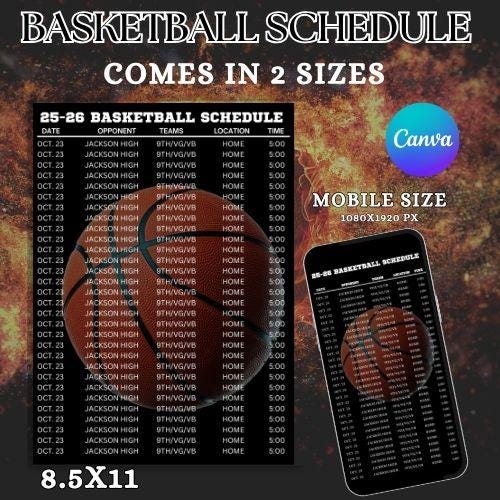 Editable Basketball Schedule Template: Canva DIY Printable (digital ...