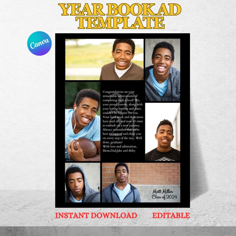 Senior Yearbook Ad Template: Photo Collage, Full Page (edit With CANVA ...