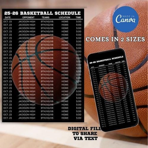 Editable Basketball Schedule Template: Canva DIY Printable (digital ...