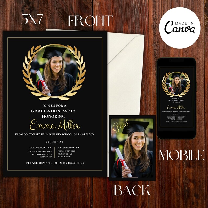 Collage Graduation Invitation 5x7 Template, Modern Minimalist Grad ...