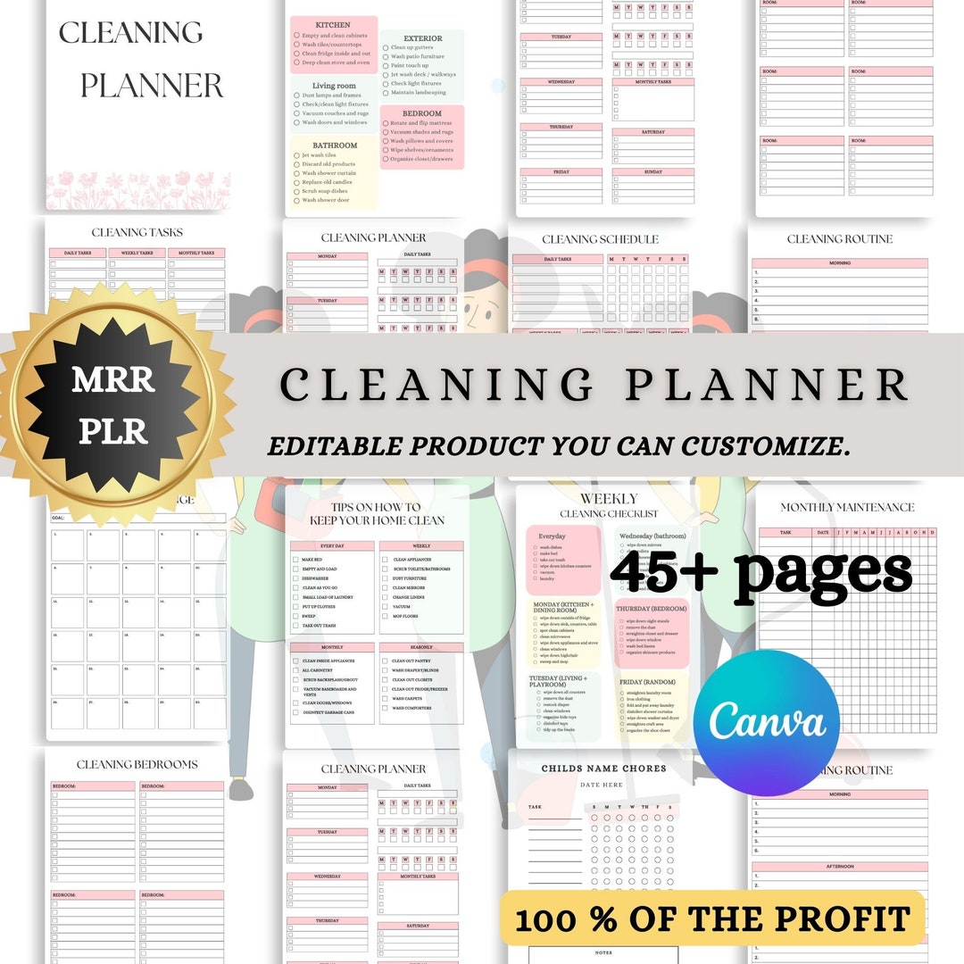 Editable Cleaning Planner Bundle: Weekly, Monthly, Yearly Checklists - Etsy