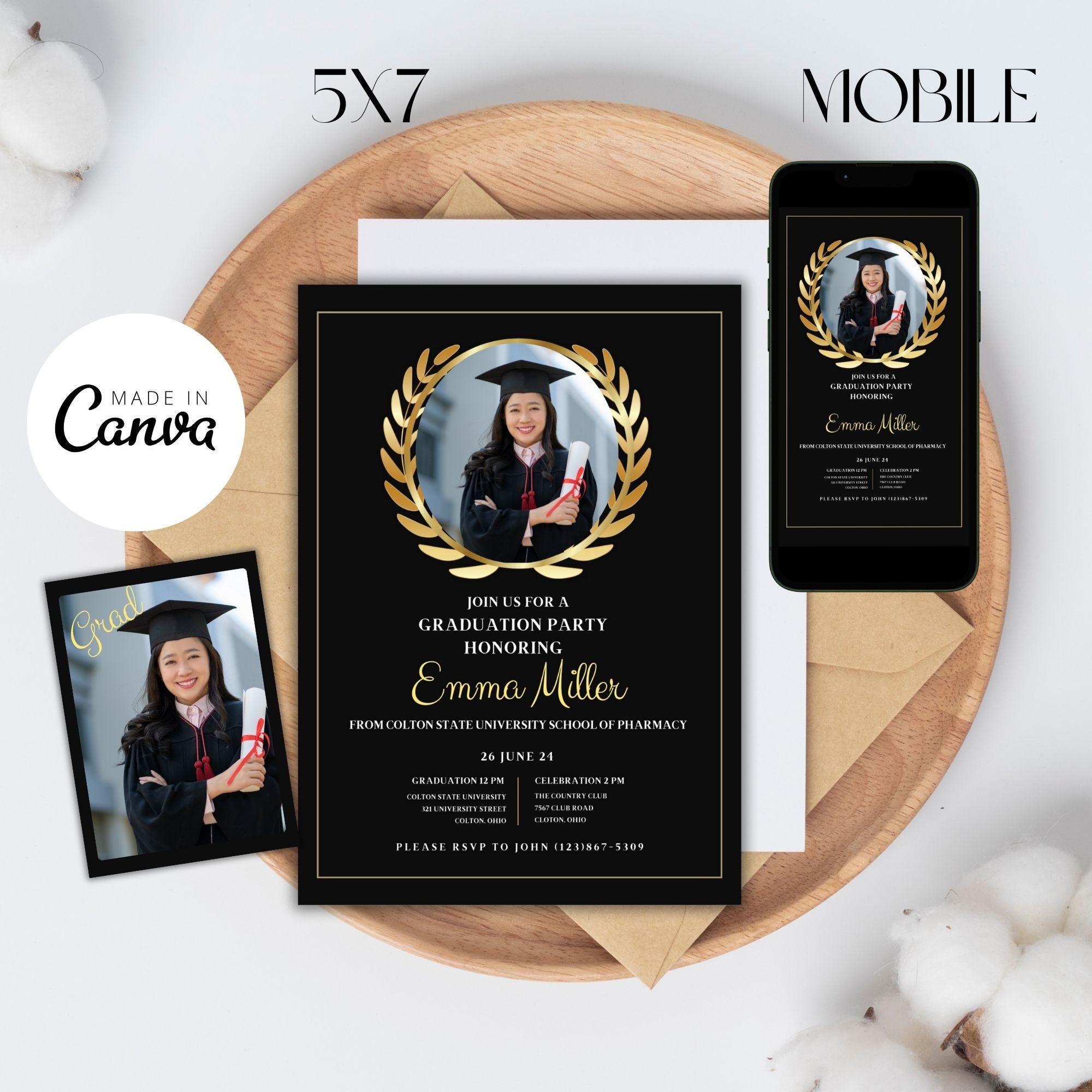 Collage Graduation Invitation 5x7 Template, Modern Minimalist Grad ...