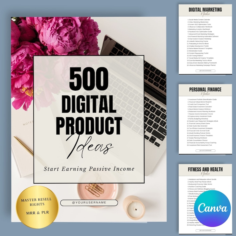 500 Passive Income Digital Product Ideas: MRR PLR Canva Templates - Etsy