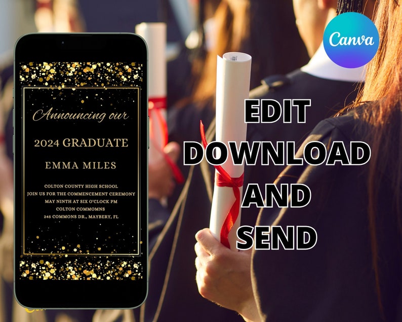 Animated Graduation Invitation, Video Gold Party Announcement Invite ...