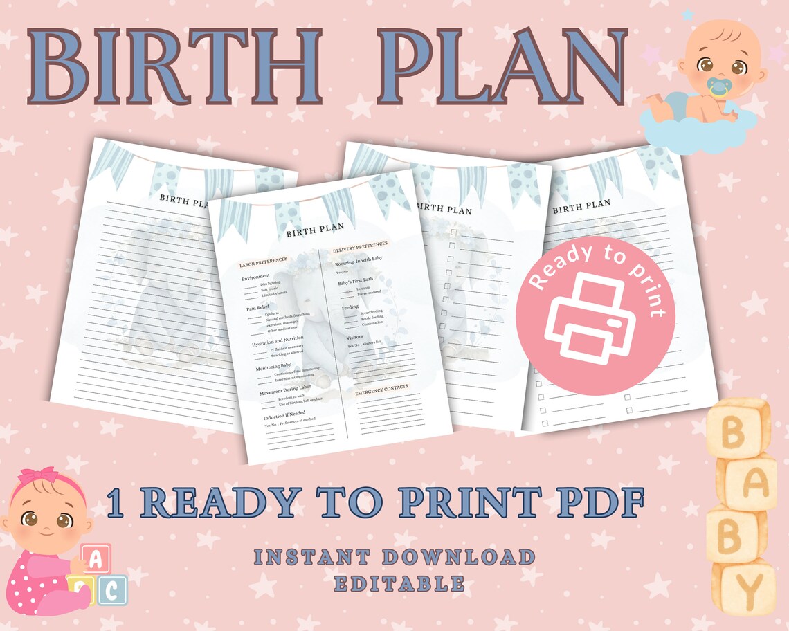 Editable Birth Plan Template | Printable Birthing Plan | Labour and ...