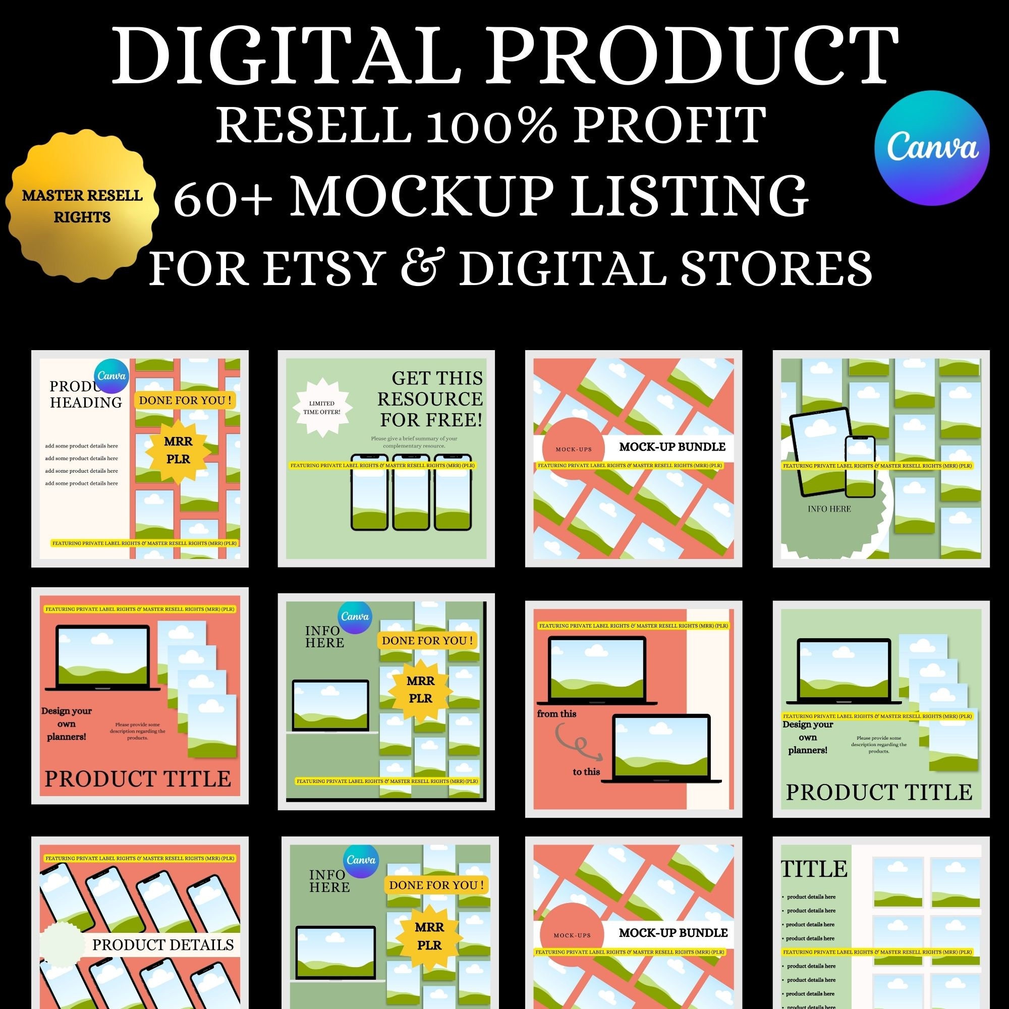 Master Resell Listing Mockups, Done for You Canva Template With PLR ...