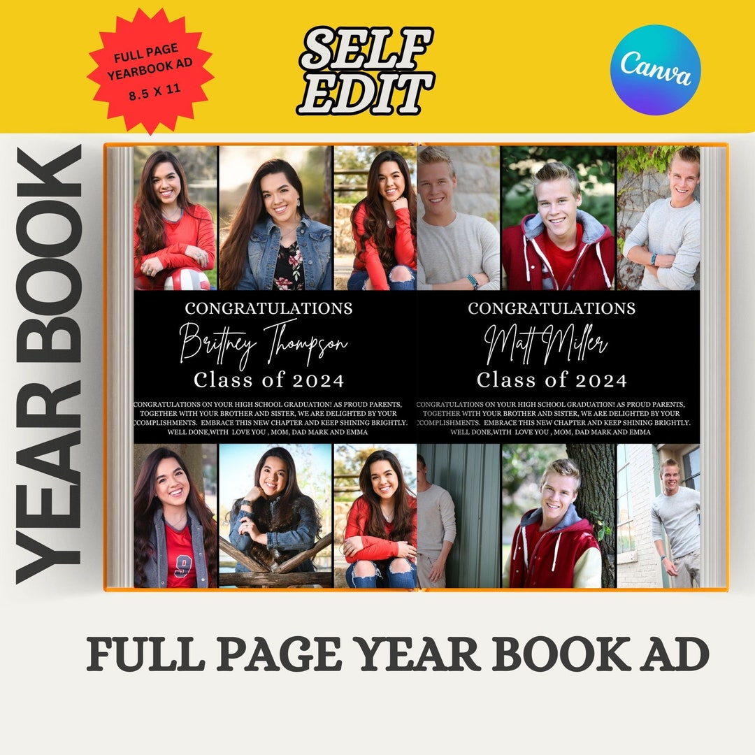 YEARBOOK AD Template, Graduation Ad ,edit With CANVA, Full Page ...