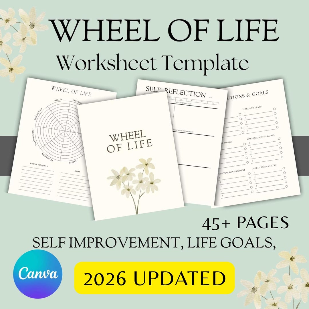 Wheel of Life Worksheet Template: Self Improvement Planner (digital ...