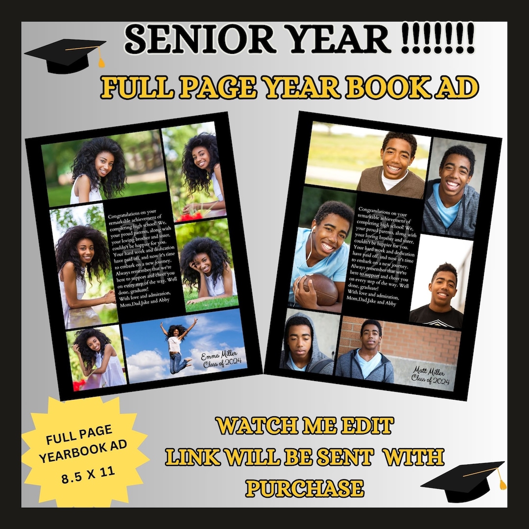 Graduation YEARBOOK AD Template, Senior Ad ,edit With CANVA, Full Page ...