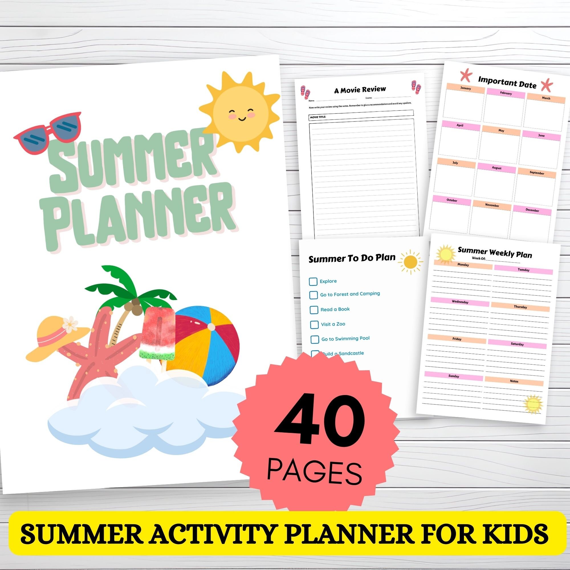 Summer Planner for Kids Children's Personalized Planner, Fun Organizer ...