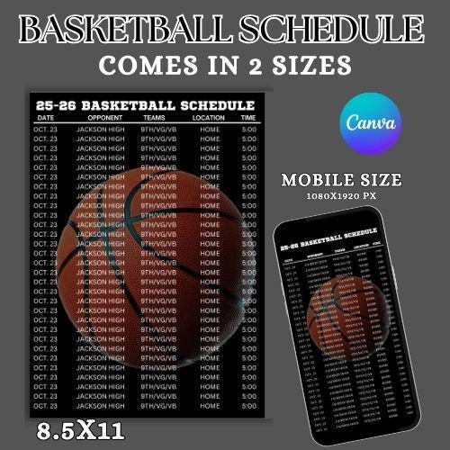 Editable Basketball Schedule Template: Canva DIY Printable (digital ...