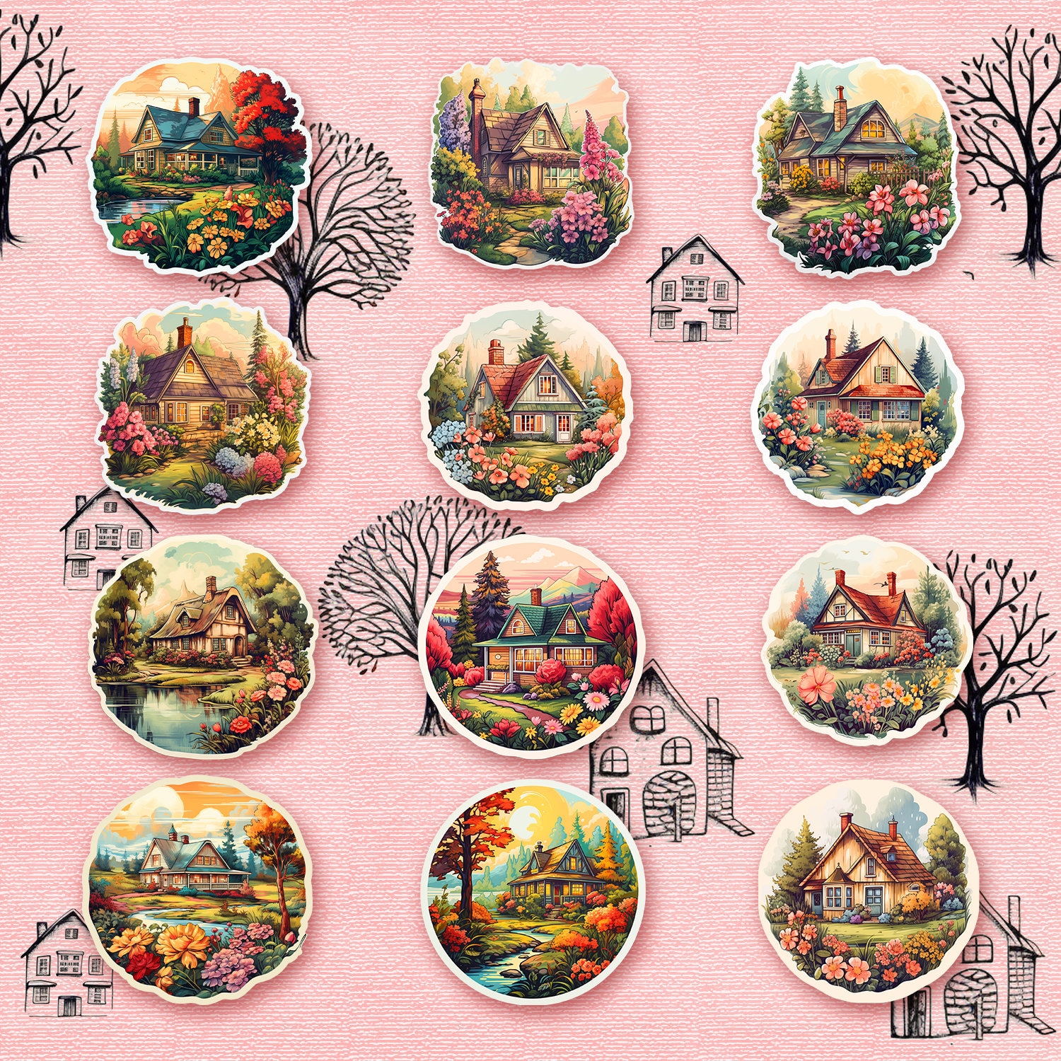 Printable Cozy Cottage Sticker Pack Aesthetic Cottagecore - Etsy