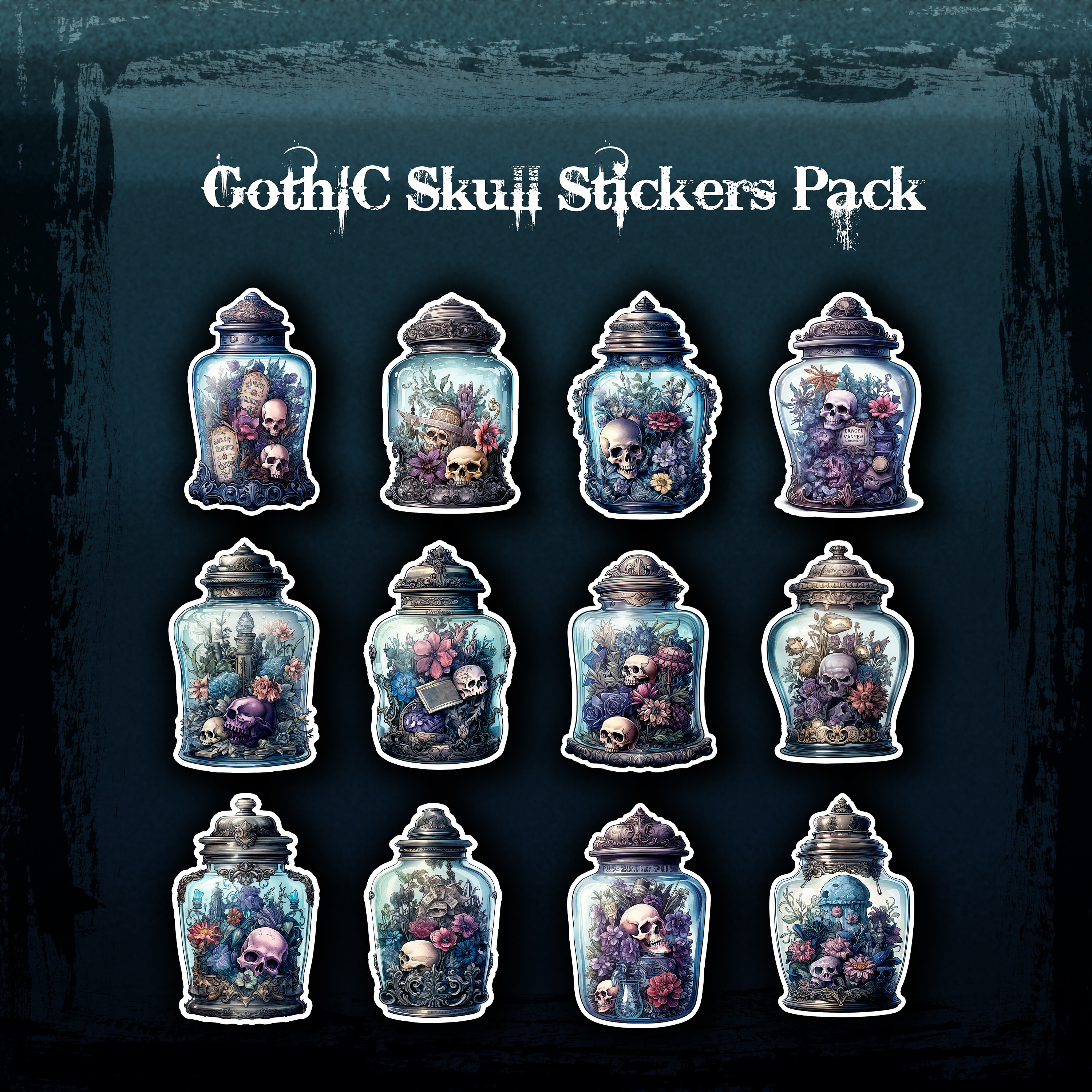 12-piece Gothic Sticker Pack - Instant Download PNG Files - Dark and ...