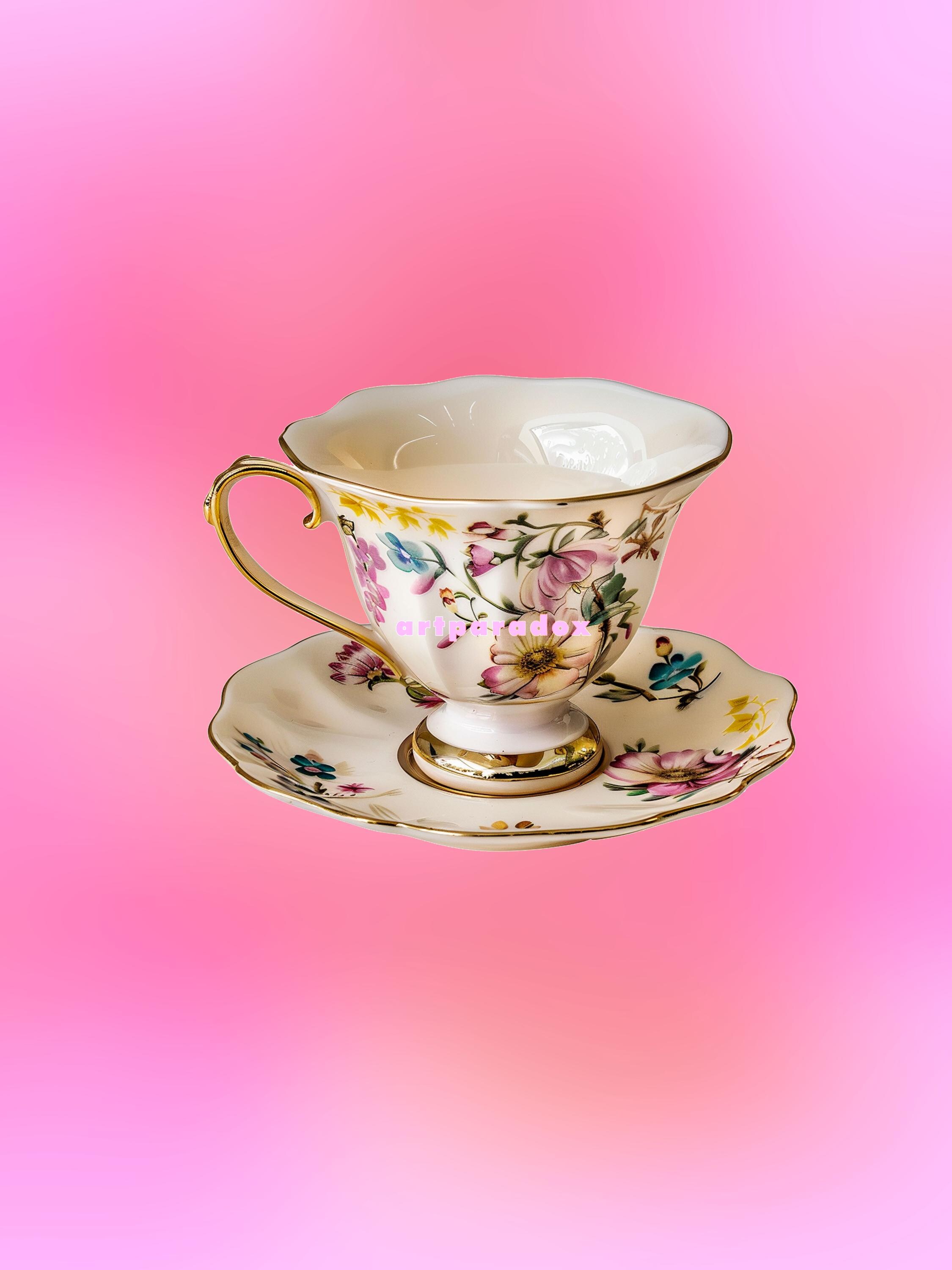 Vintage Floral Tea Cup Set | PNG Clipart - Etsy