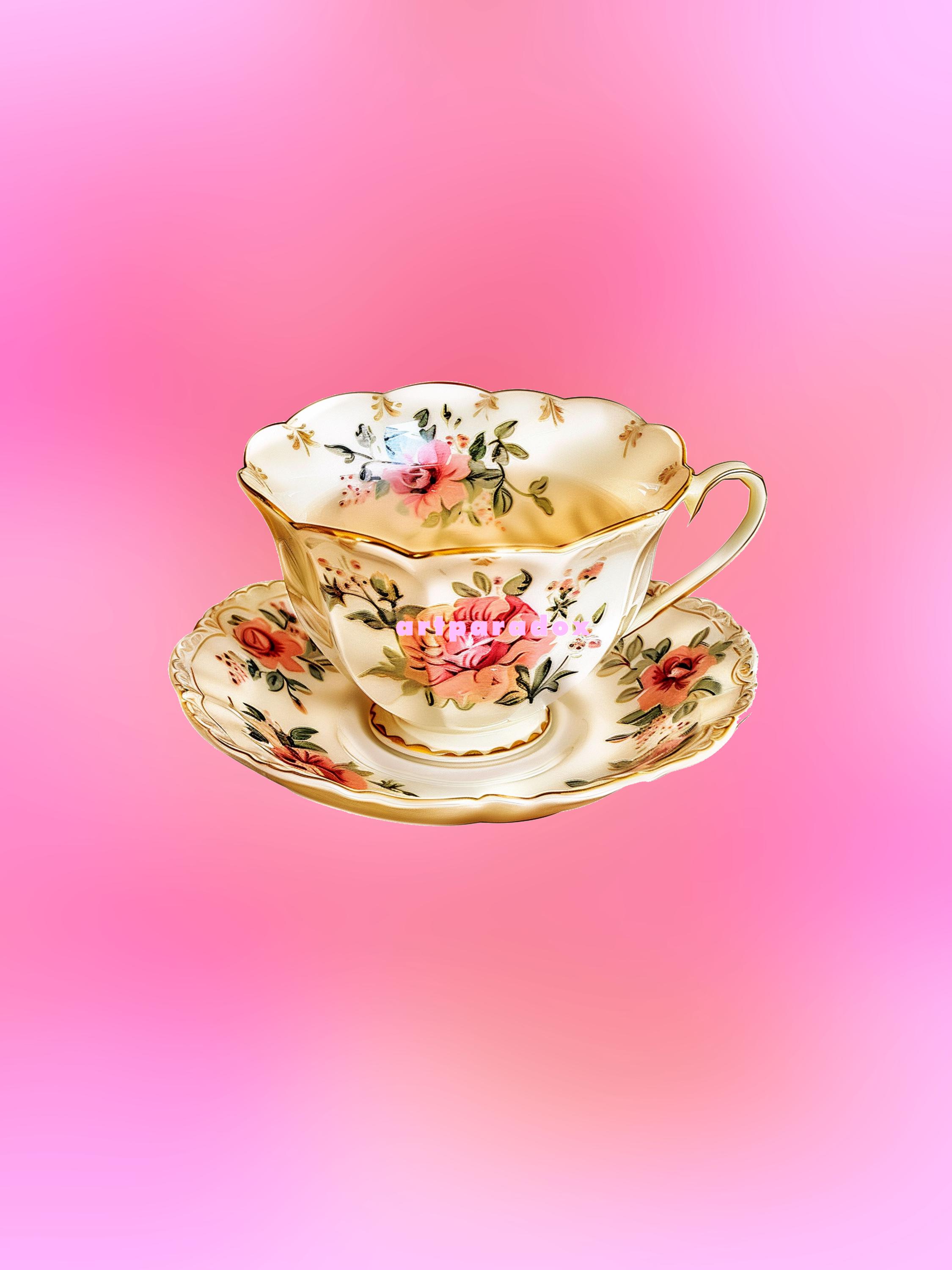 Vintage Floral Tea Cup Set | PNG Clipart - Etsy
