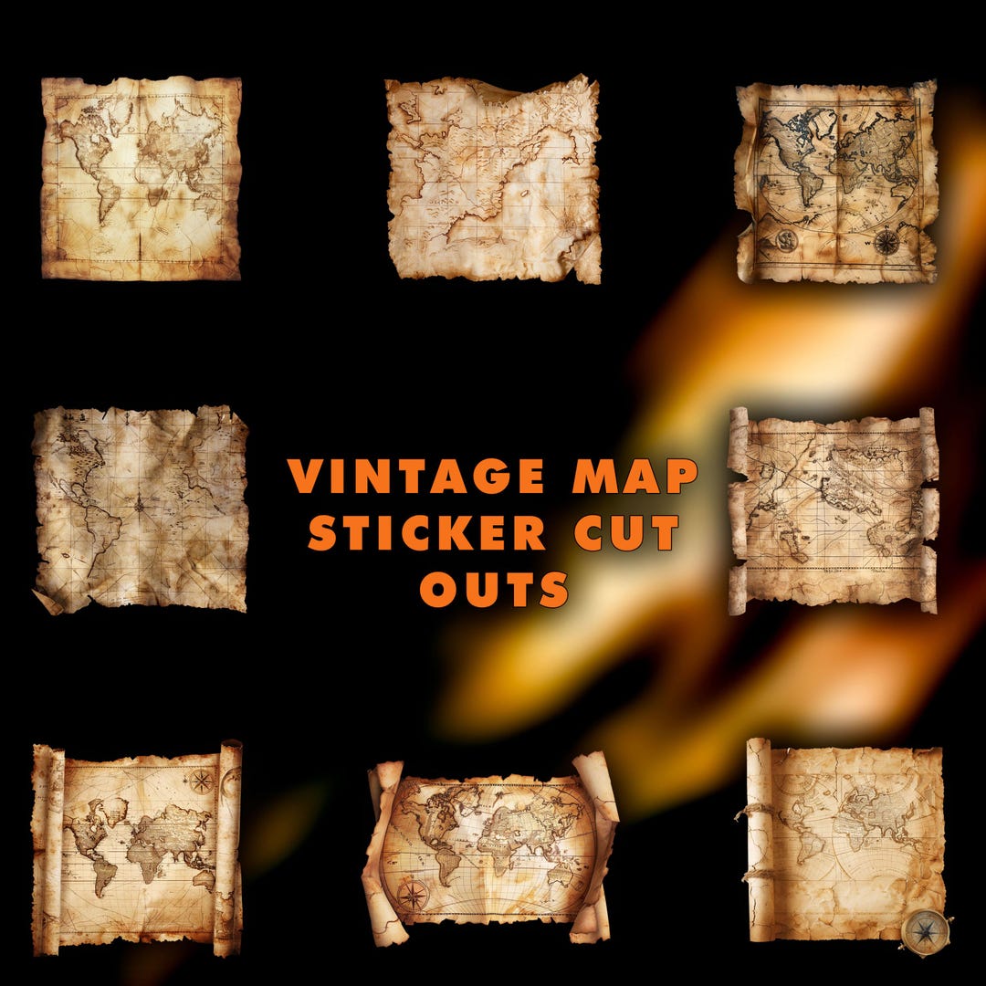 Vibrant Vintage Old Map PNG File - Set of 8 | Vintage Old Style Maps ...