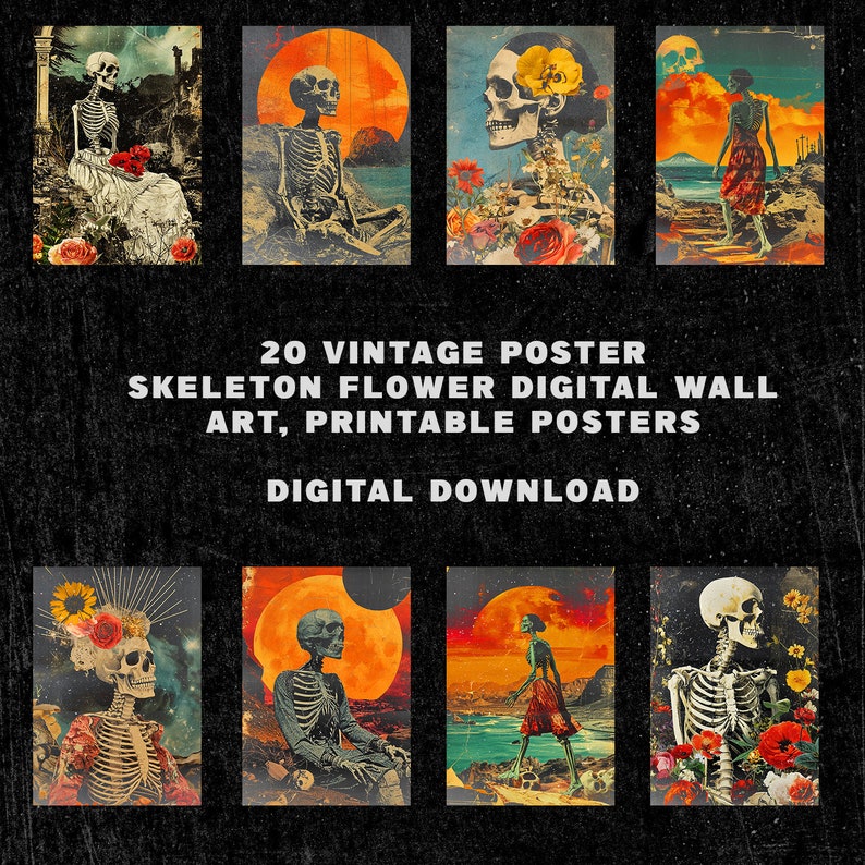 20 Printable Poster, Skeleton Poster, Digital Download, Vintage ...