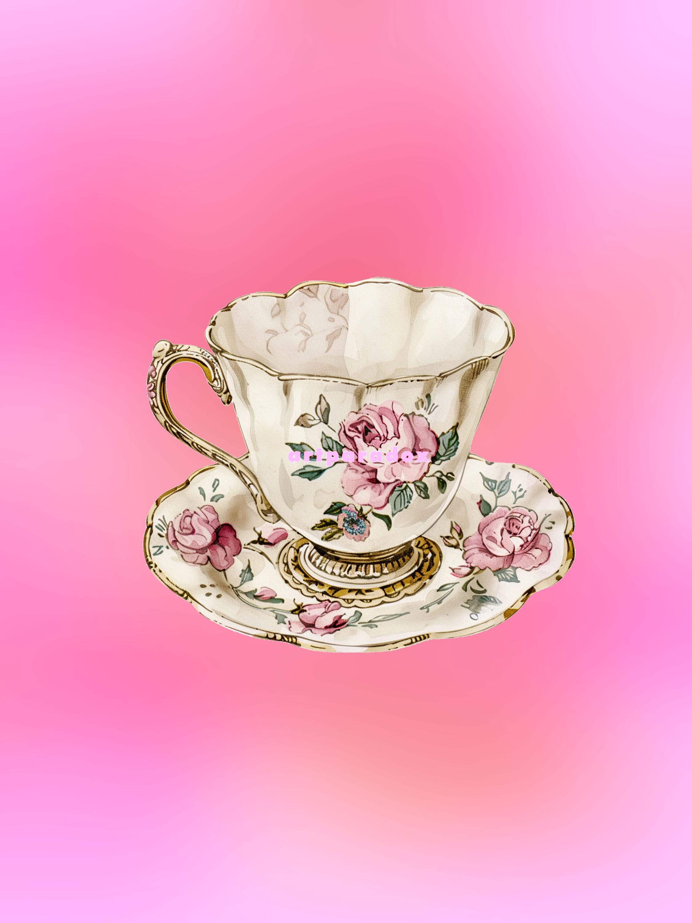 Vintage Floral Tea Cup Set | PNG Clipart - Etsy