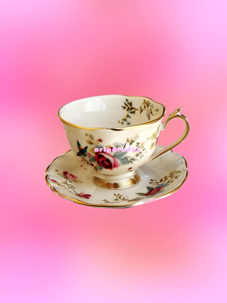 Vintage Floral Tea Cup Set | PNG Clipart - Etsy
