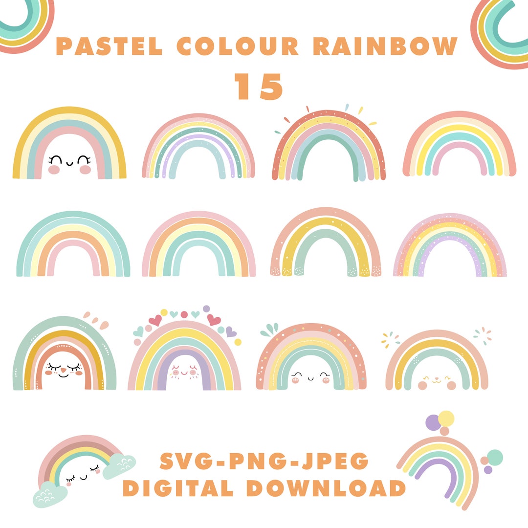 Rainbow SVG Bundle, 15 Boho Rainbow SVG, Rainbow Clipart, Pastel ...