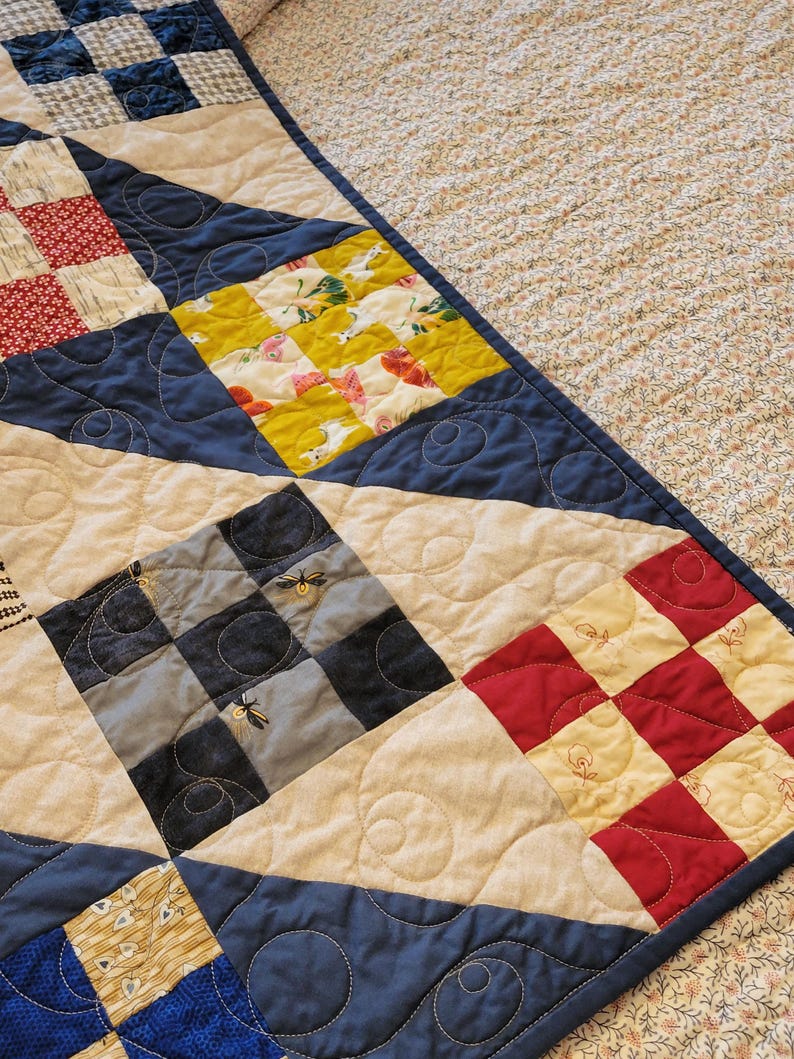 Scrappy Nine Patch Quilted Throw Blanket - Etsy