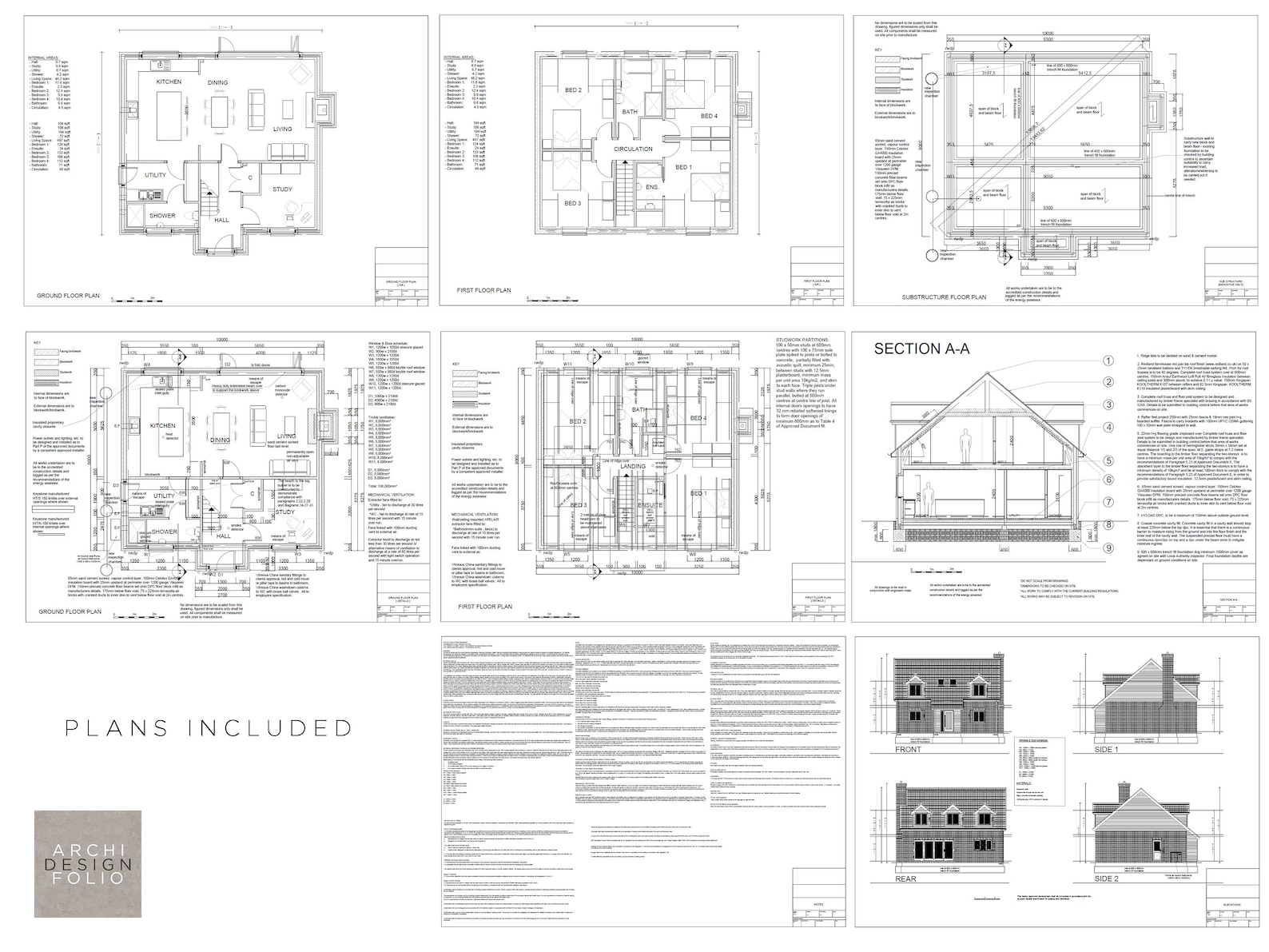 Modern 4 Bed Dormer Bungalow House Plan: CAD + PDF + 3D Model (digital ...