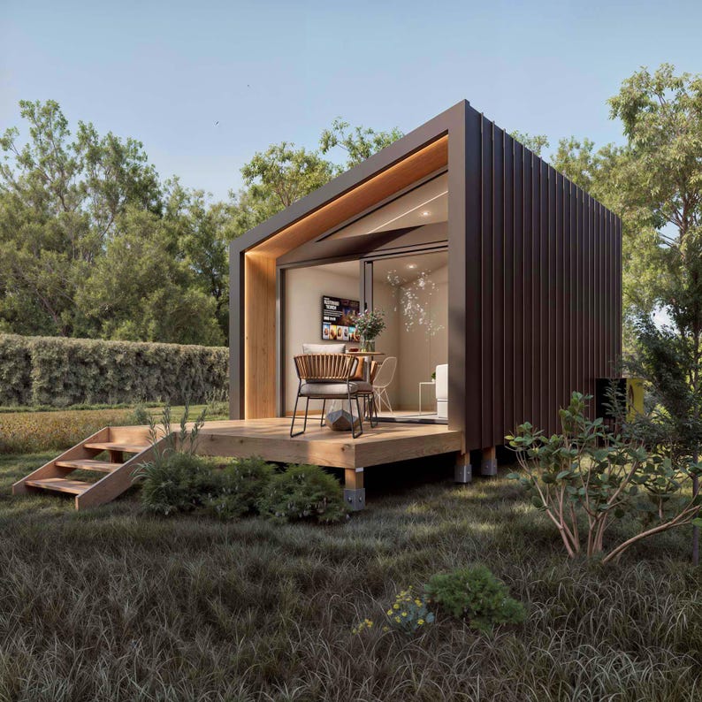 Tiny House Plan: Modern Bungalow Design (CAD, PDF & 3D Model) - Etsy