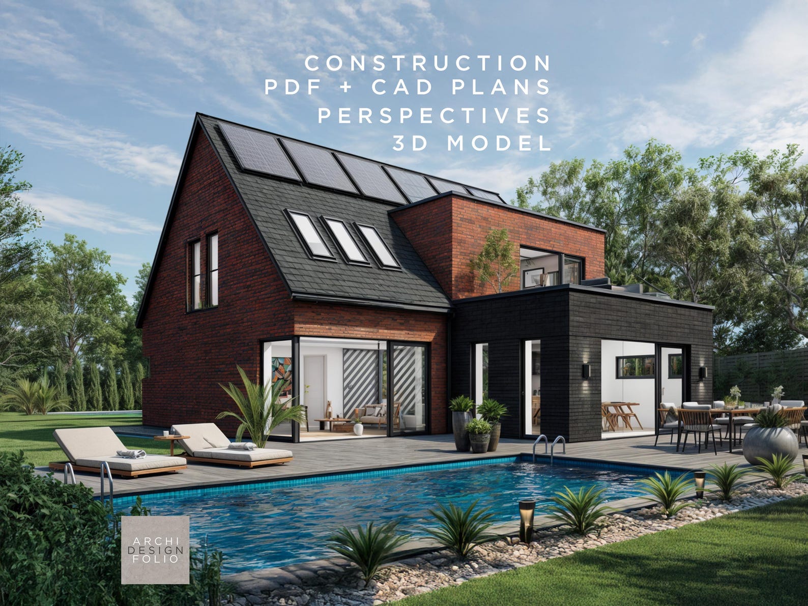 Modern Design House Plan, 5 Bedrooms, 3.5 Bathrooms, Construction Plans CAD + PDF, 3D Model ...