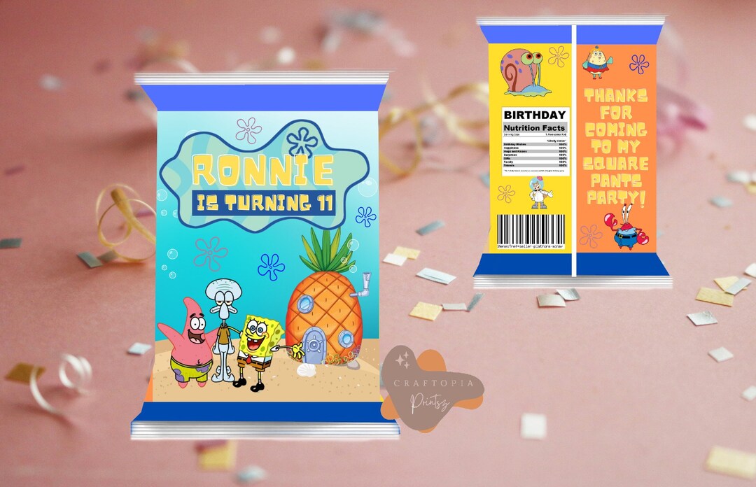 Sponge Bob Custom Editable Chip Bags, Spongebob Theme Party, Digital ...