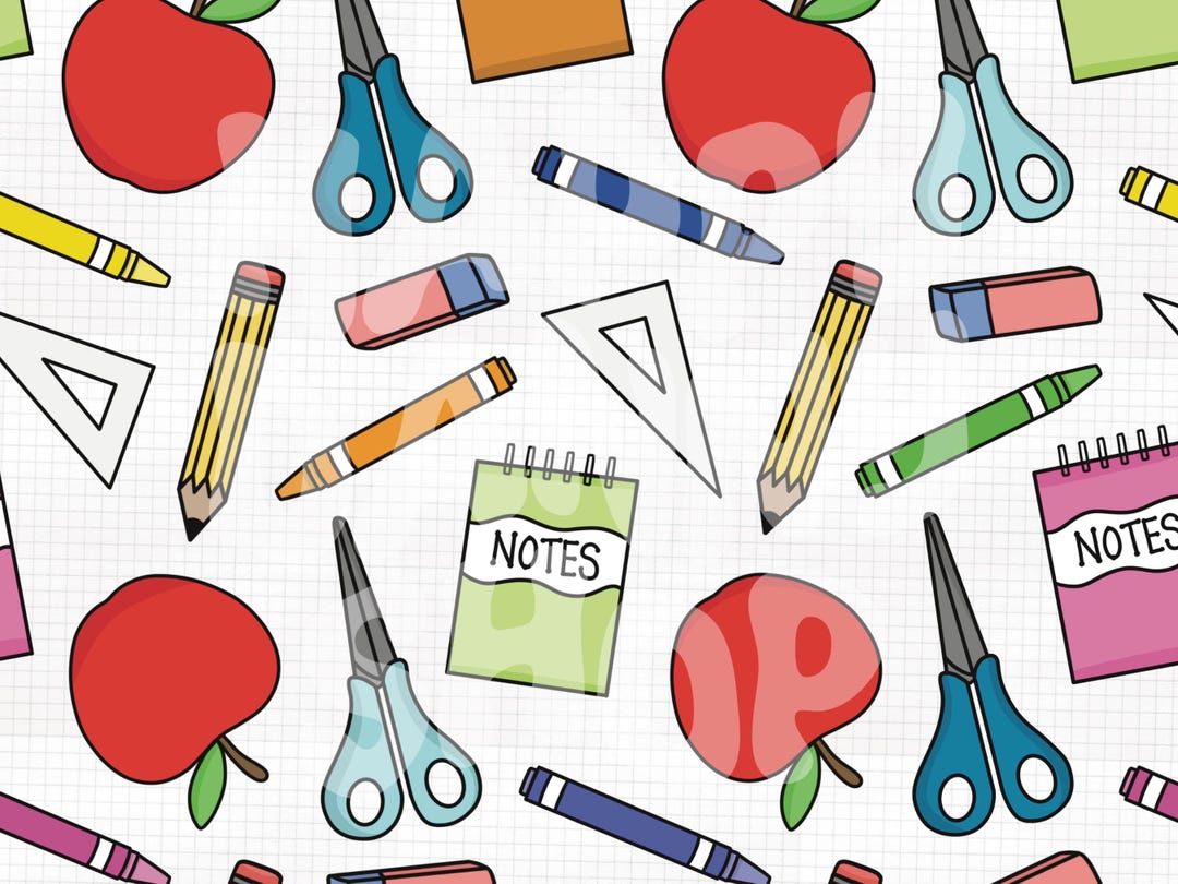 School Supplies - Teacher - Seamless Pattern - Etsy
