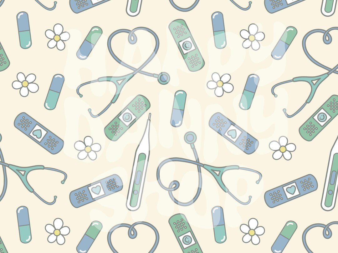 Medical-themed Seamless Pattern | Cute Stethoscope & Floral Digital ...