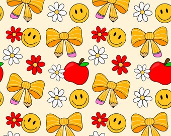 Bow-themed Teacher Pencil Seamless Patterns – 2 Digital Files (JPEG ...