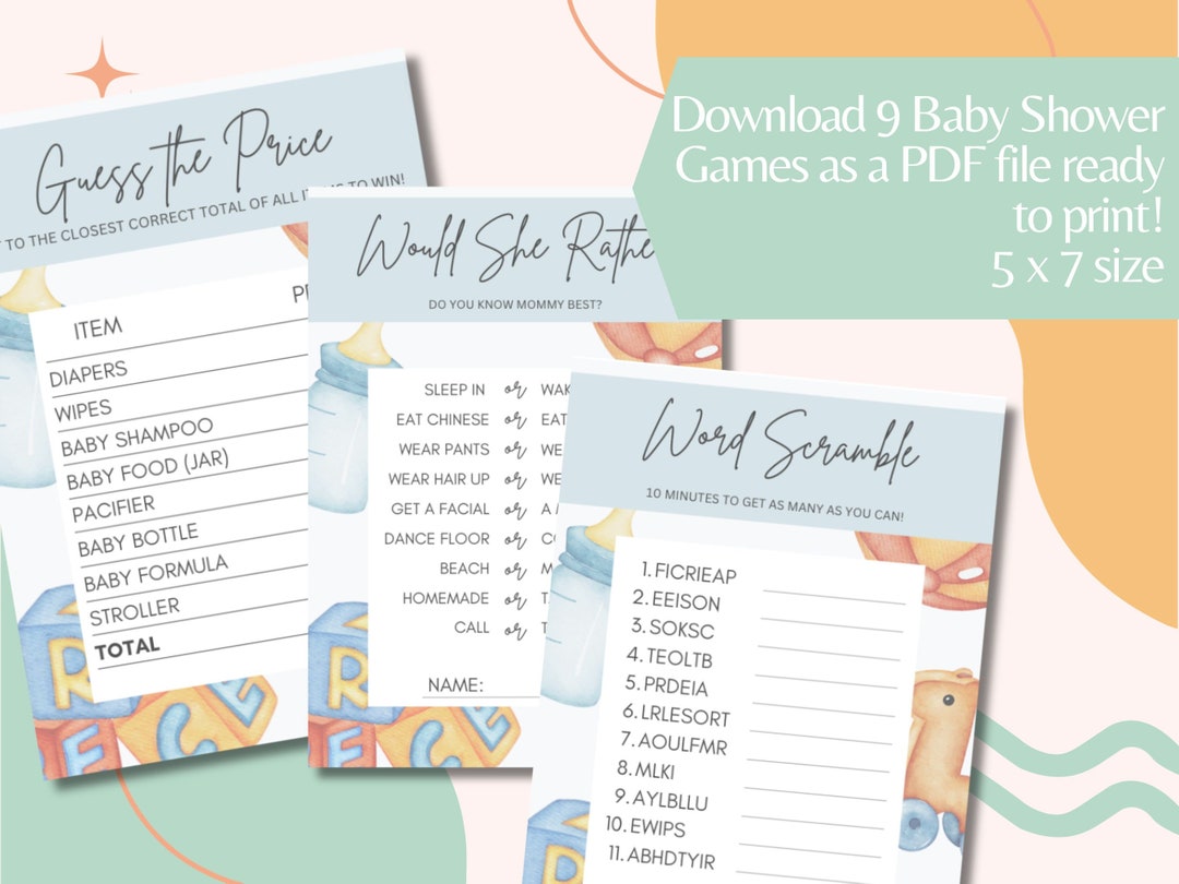 Baby Shower Games PDF Digital Download Baby Boy - Etsy